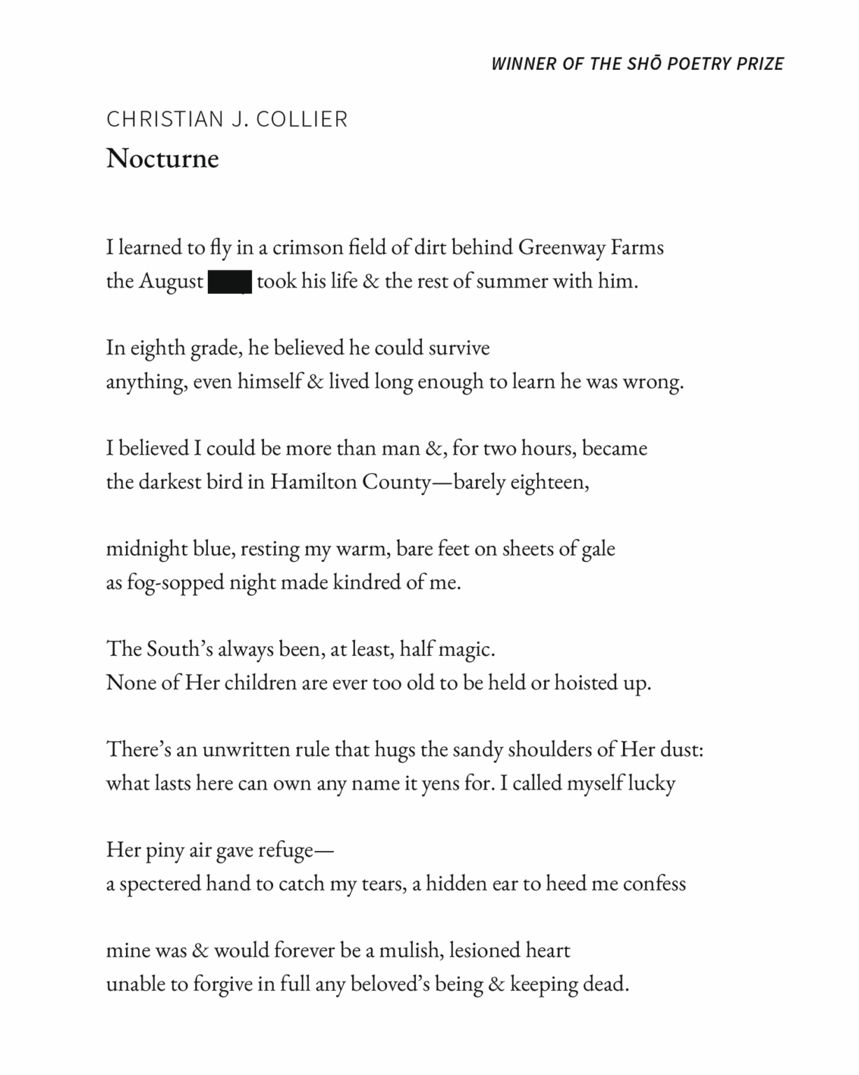 Christian J. Collier — Nocturne [Shō Poetry Prize Winner] - Shō Poetry ...